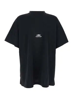 Balenciaga Tshirt With Logo On Front And Maxi Logo On Back In Cotton - Black
