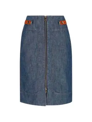 Fendi Chambray Denim Zip-up Midi Skirt - Multicolor