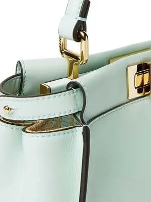 Fendi Peekaboo Mini Woven Raffia Bag With Leather Trim - Green