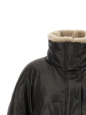 Brunello Cucinelli Padded Lamb Leather Jacket With Removable Sheepskin Collar