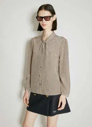 Prada Jacquard Houndstooth Check Silk Shirt - Brown