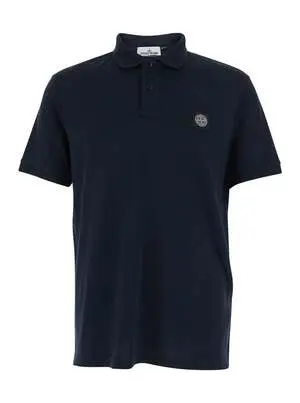 Stone Island Blue Polo Shirt With Classic Collar And Logo Patch On The Front In Stretch Cotton For - Multicolor