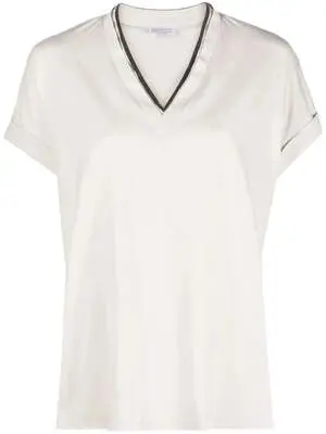 Brunello Cucinelli T-shirt With Embellished Neckline - Multicolor