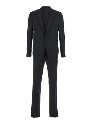 Tagliatore Black Single-breasted Suit With Jacket And Vest In Wool - Multicolor
