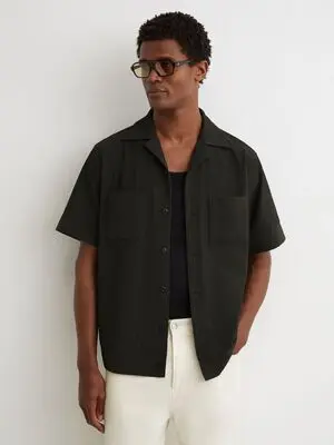 REISS Odessa Ribbed Cuban-collar Shirt - Green