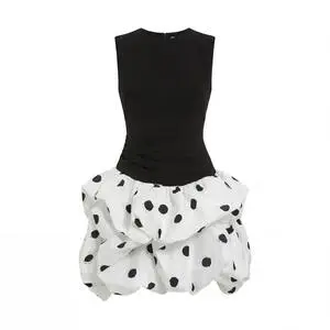 Mac Duggal Sleeveless Polka Dot Mini Dress With Bubble Hem - Black