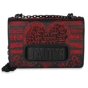 Dior Red Embroidered Heart Clover Beaded Jadior Chain Flap Bag - Black
