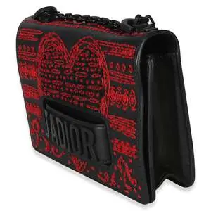 Dior Red Embroidered Heart Clover Beaded Jadior Chain Flap Bag