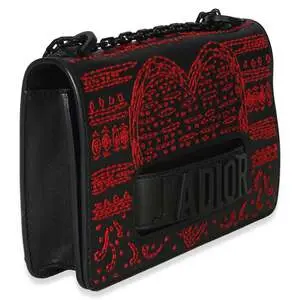 Dior Red Embroidered Heart Clover Beaded Jadior Chain Flap Bag