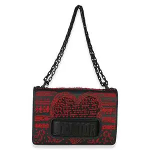 Dior Red Embroidered Heart Clover Beaded Jadior Chain Flap Bag