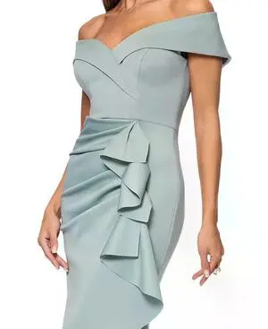 Xscape Scuba Off-the-shoulder Gown