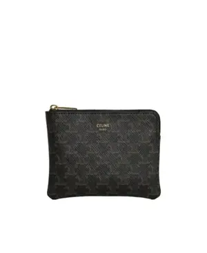 Celine Coin Purse In Triomphe Canvas - Black