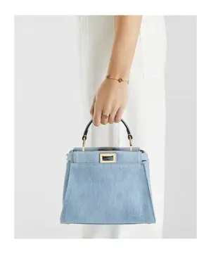 Fendi Mini Peekaboo Embroidered Tote Bag - Light Blue