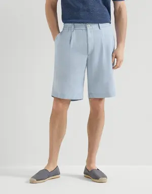 Brunello Cucinelli Linen And Virgin Wool Chevron Bermuda Shorts