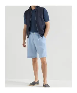 Brunello Cucinelli Linen And Virgin Wool Chevron Bermuda Shorts
