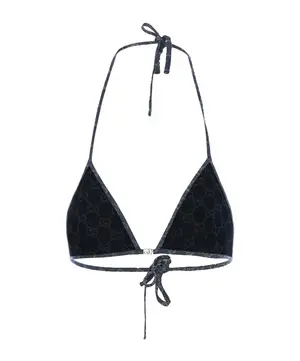 Gucci Gg Denim Jacquard Triangle Bikini Top With Neck Tie - Blue