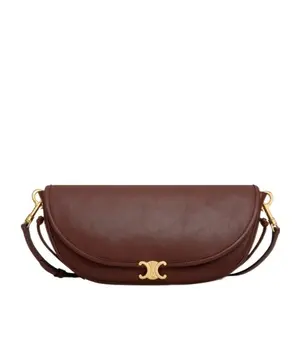 Celine Little Halfmoon Soft Triomphe In Supple Shiny Lambskin - Brown