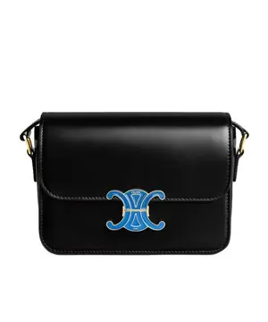 Celine Teen Triomphe Bag In Shiny Calfskin With Enamel Closure - Black