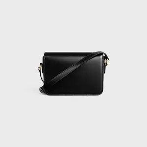 Celine Teen Triomphe Bag In Shiny Calfskin With Enamel Closure - Black