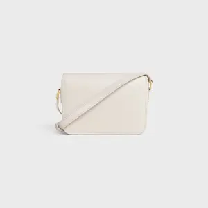 Celine Teen Triomphe Bag In Shiny Calfskin - White/black