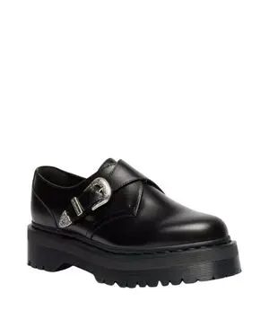 Dr. Martens Quad Retro Monk Tumble Leather Strap Shoes - Black