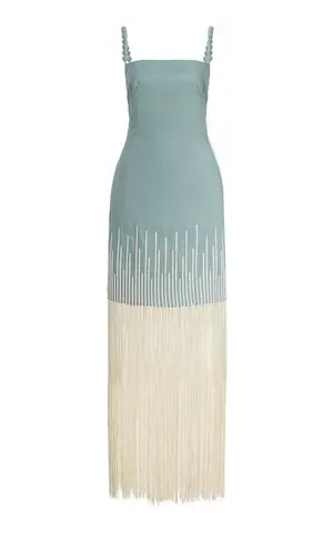 ANDRES OTALORA Fringed Linen Maxi Dress - Light Blue