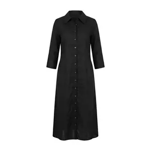 THE TUNIC SHOP Long Sleeve Maxi Linen Dress - Black