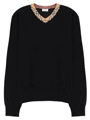 Burberry Merino Wool V-neck Sweater - Black