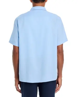 SOLID Linen Short Sleeve Button Up Shirt Exclusive - Blue Bonnet