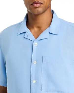 SOLID Linen Short Sleeve Button Up Shirt Exclusive - Blue Bonnet