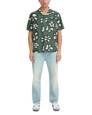SOLID Linen Printed Short Sleeve Button Up Shirt - Cilantro