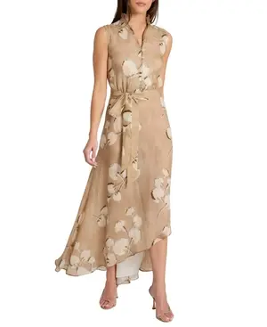 Santorelli Sleeveless Floral Printed Voile Midi Dress - Chai