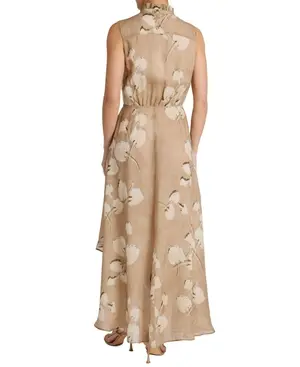 Santorelli Sleeveless Floral Printed Voile Midi Dress - Chai