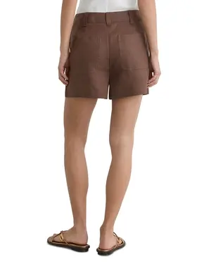 REISS Ashby High Rise Linen Shorts - Chocolate