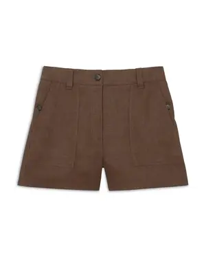 REISS Ashby High Rise Linen Shorts - Chocolate