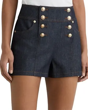 REISS Skylar Button Front Denim Shorts