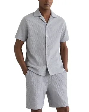 REISS Felipe Short Sleeve Jacquard Shirt - Soft Blue