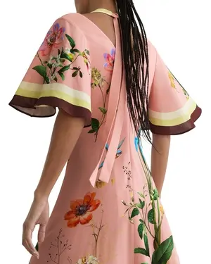 REISS Flossy Floral Print Midi Dress