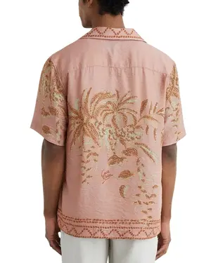REISS Camino Short Sleeve Pam Print Landscape Shirt - Pink