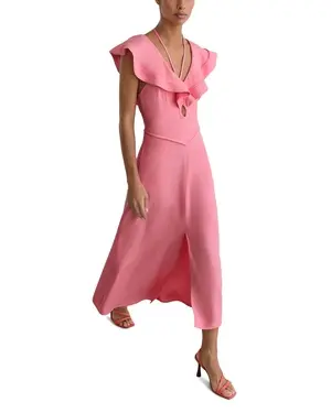 REISS Giselle Midi Dress With Ruffle Detail