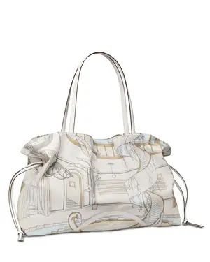 Sisley Printed Drawstring Tote Bag - Pool Blue