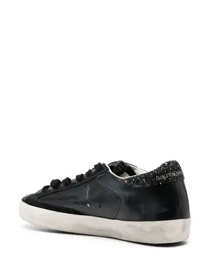GOLDEN GOOSE Super-star Leather Sneakers With Glitter Detail - Black