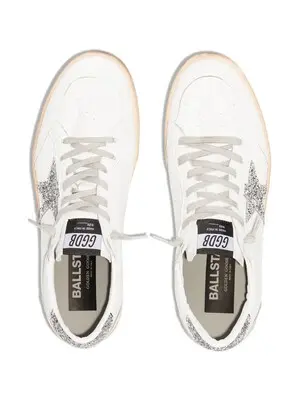 GOLDEN GOOSE Ball Star Leather Sneakers With Glitter Accents - Silver
