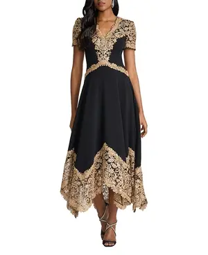 Tadashi Shoji Neneh Embroidered Handkerchief Hem Midi Dress - Copper Shadow/b