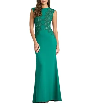 Tadashi Shoji Gant Embroidered Lace Gown - Emerald