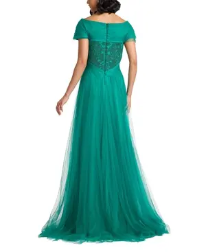 Tadashi Shoji Parello Lotus Embroidered Tulle Gown - Emerald