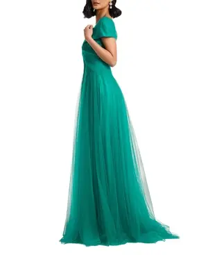 Tadashi Shoji Parello Lotus Embroidered Tulle Gown - Emerald