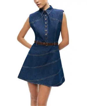 NOCTURNE Belted Denim Mini Dress - Navy