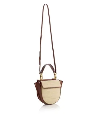 WANDLER Hortensia Mini Raffia & Leather Top Handle Bag