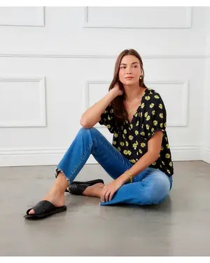 Karen Kane Puff Sleeve Peasant Top With Floral